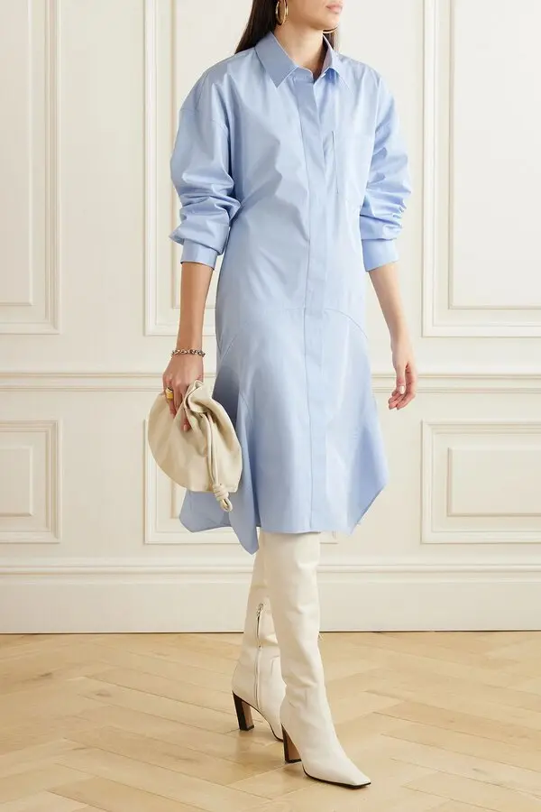 Stella Mccartney Asymmetric Cotton-Poplin Shirt Dress - Sky Blue